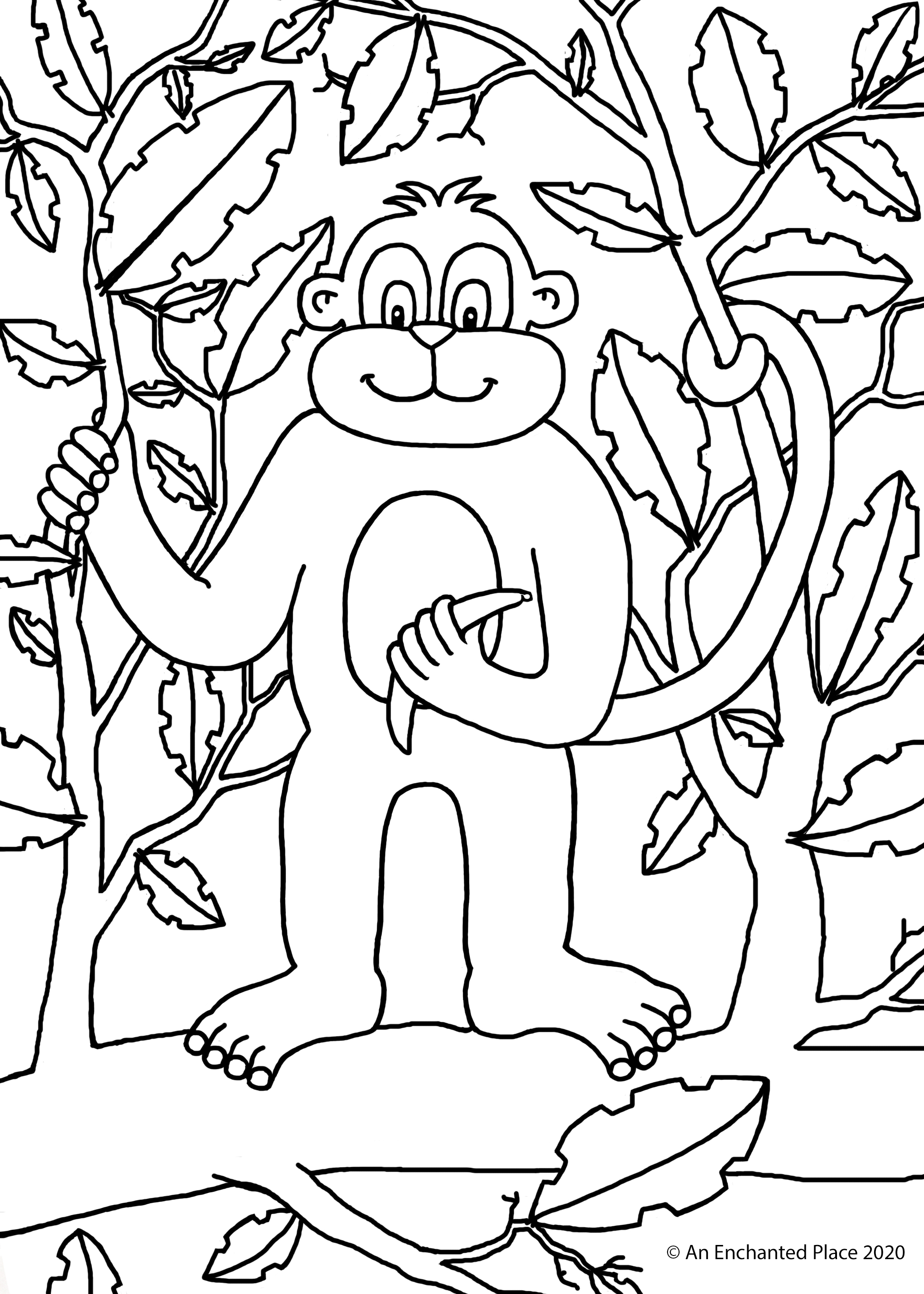 Monkey Colouring Picture – An Enchanted Place